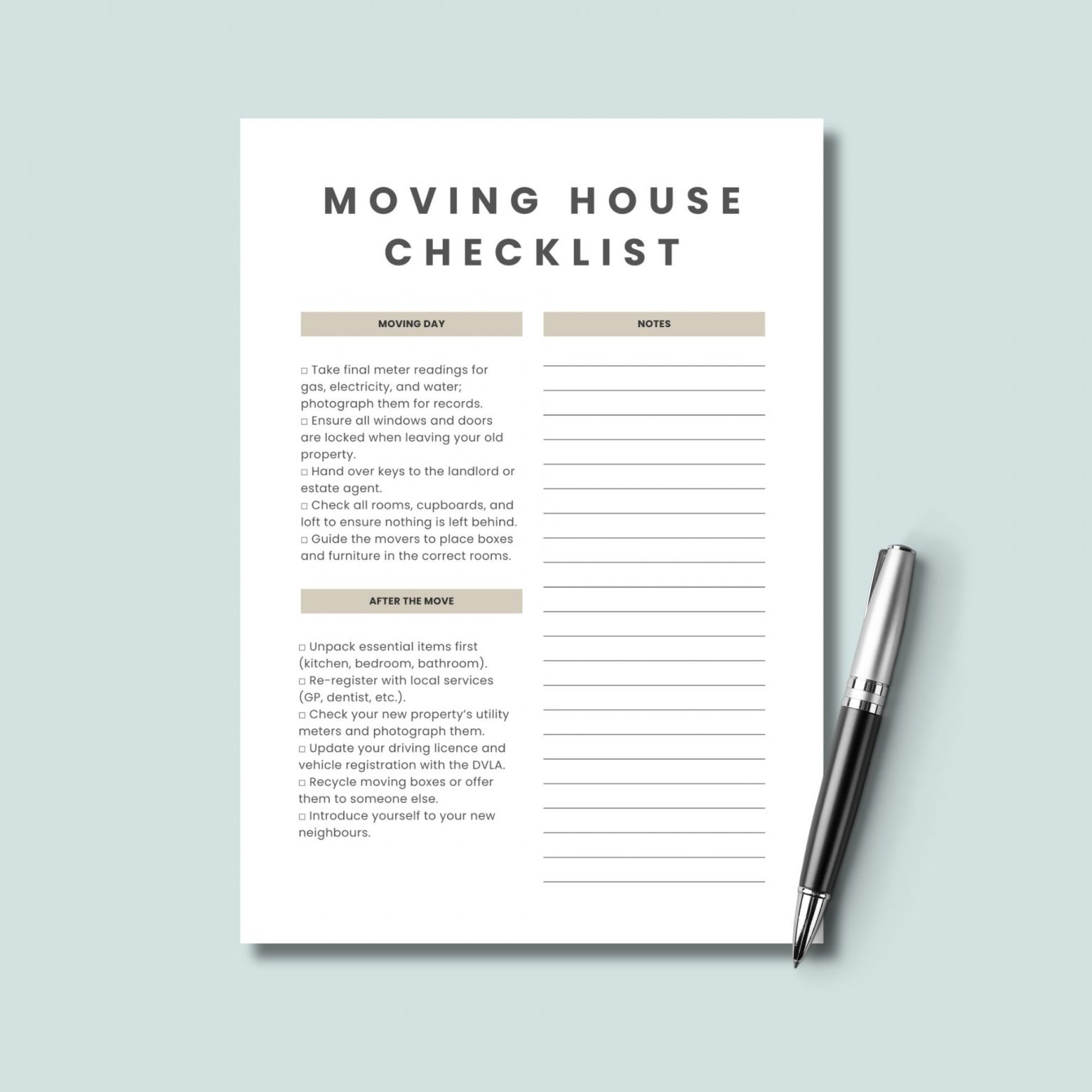 Free Printable Moving House Checklist | Sue Foster - Blogging, Money ...